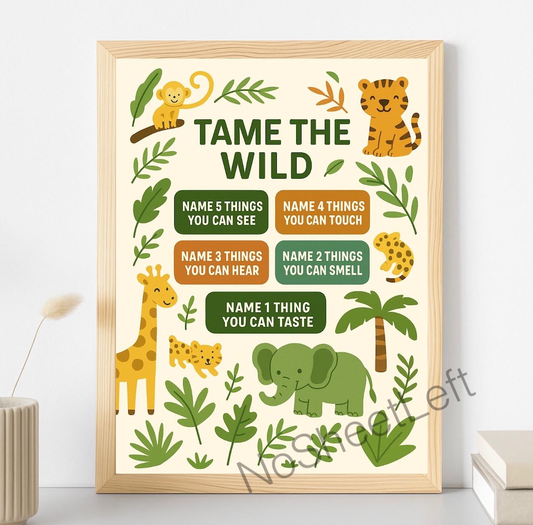 Jungle Safari 5 Senses Grounding Poster: Kids Mindfulness, Calm Down ...