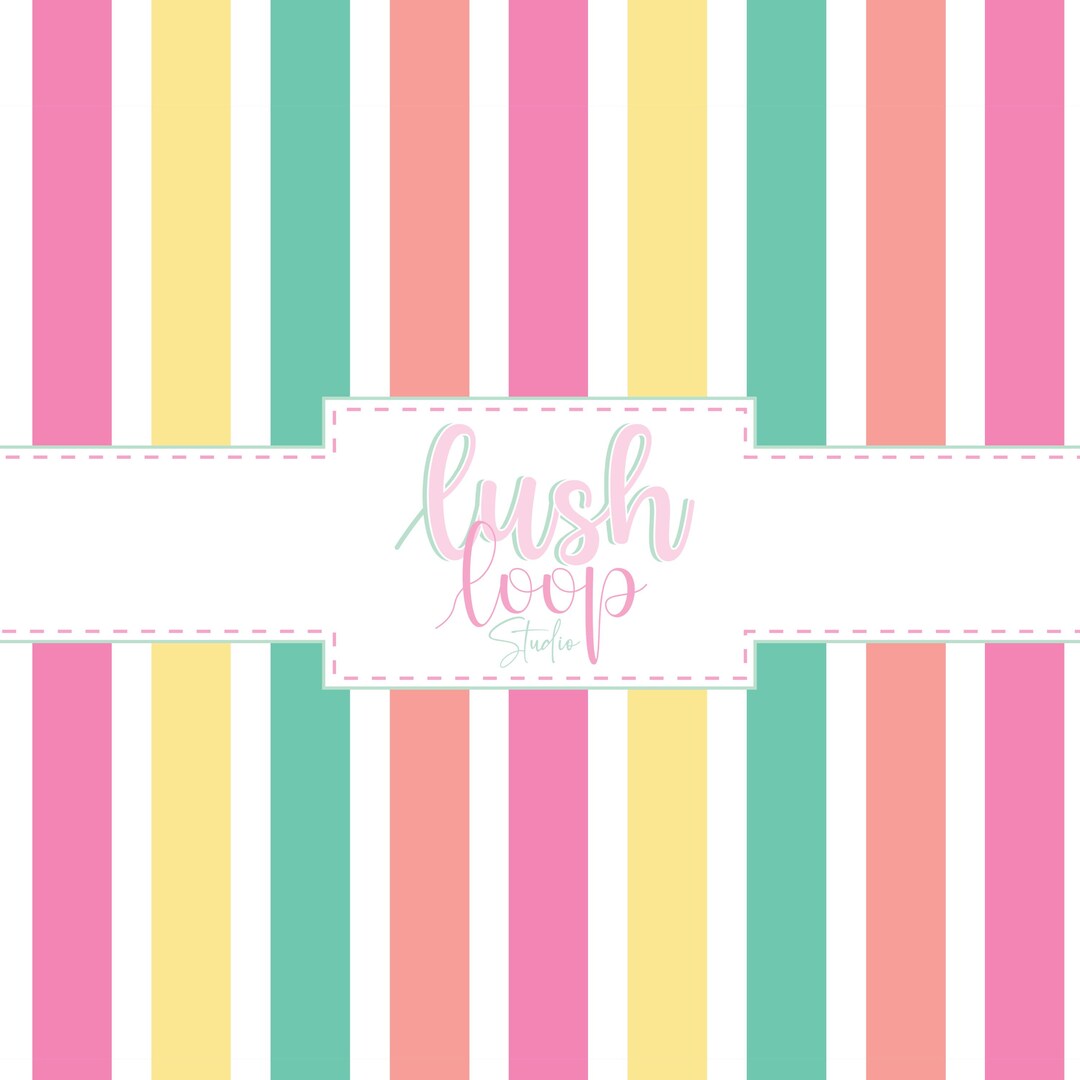 Colorful Spring Stripes Seamless Pattern-aqua, Pink, Yellow, Peach ...