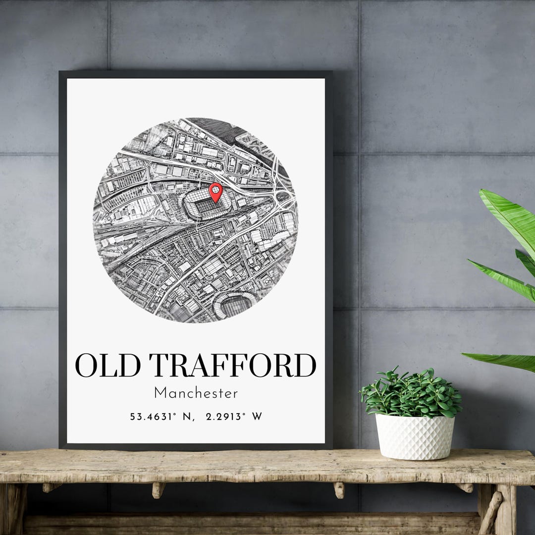 Old Trafford Stadium Coordinates Print. Manchester United Ground Map ...