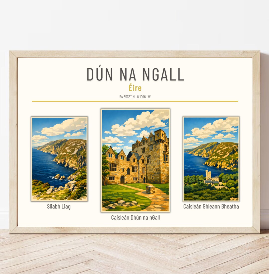 Donegal Ireland Travel Poster, Irish Landmarks Art Print - Etsy