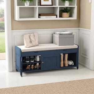 Blue Entryway Shoe Bench With Lift Top Storage - Etsy