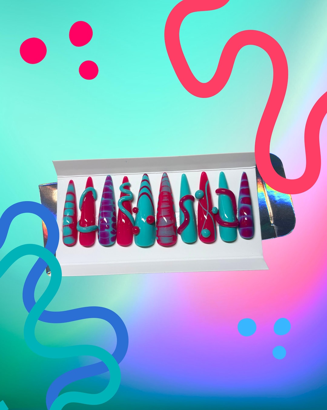 3D Dots Stiletto Nails: Wiggle Sculpted Medium Press Ons - Etsy