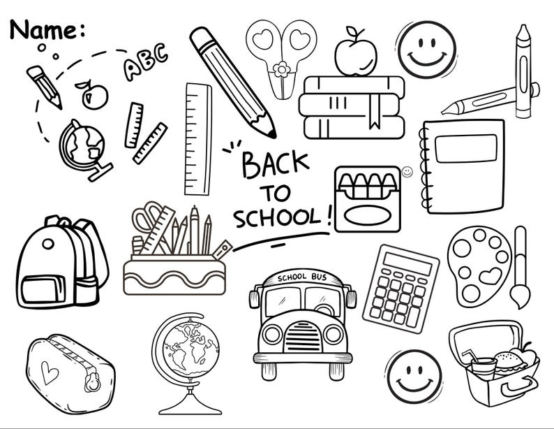 Back to School Coloring Page | Doodle Page - Etsy