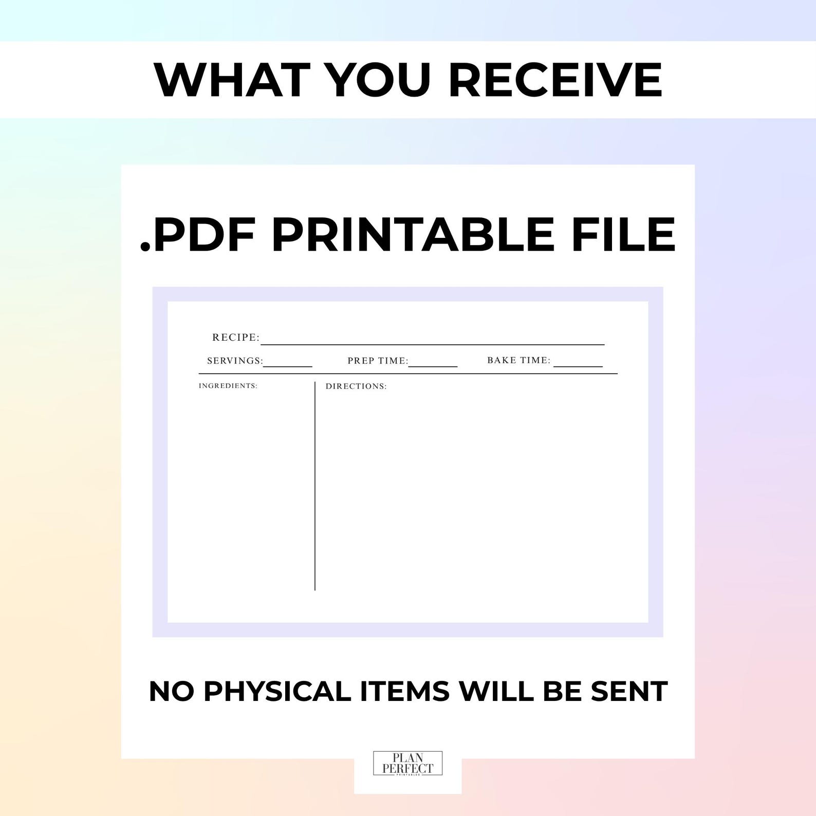 PRINTABLE Minimal Traditional Recipe Card Instant Download 4x6 Unlined ...