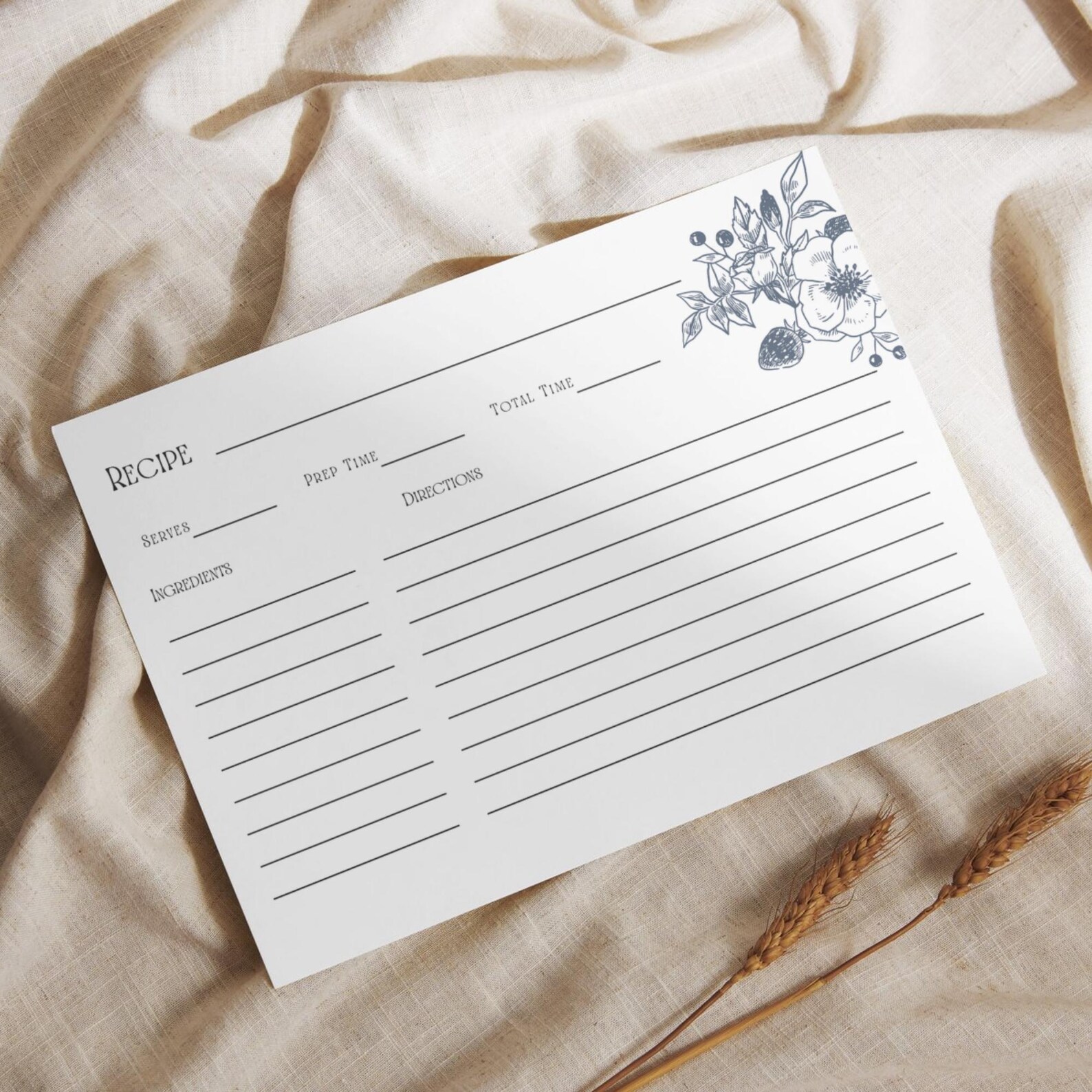 PRINTABLE Vintage Floral Recipe Card Instant Download 4x6 Lined Recipe ...