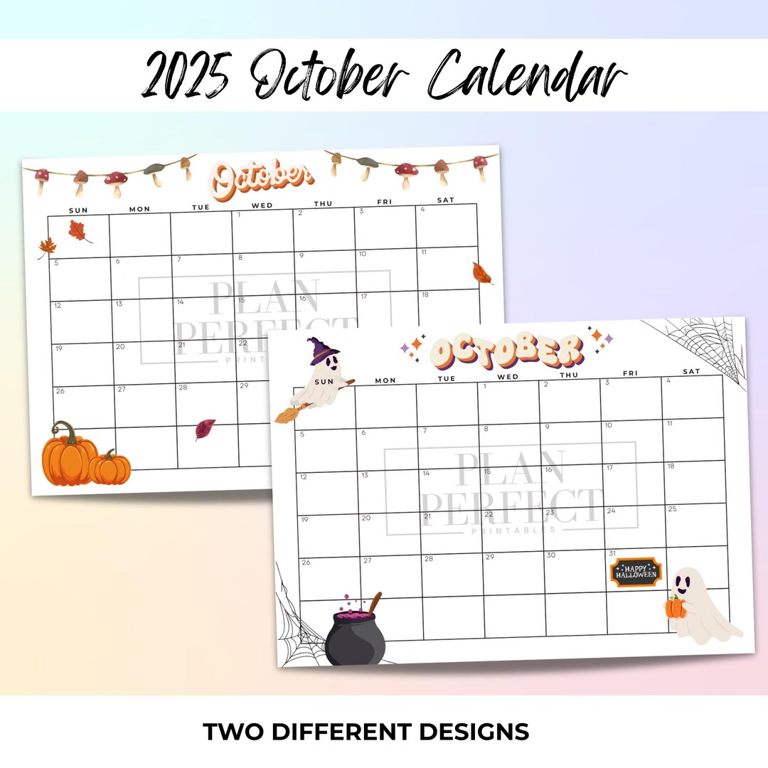 PRINTABLE 2025 October Calendar Sheet 2 Designs Monthly Calendar ...