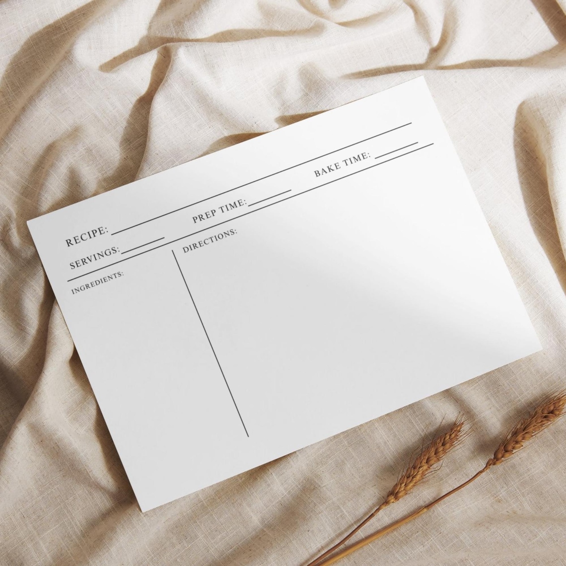 PRINTABLE Minimal Traditional Recipe Card Instant Download 4x6 Unlined ...
