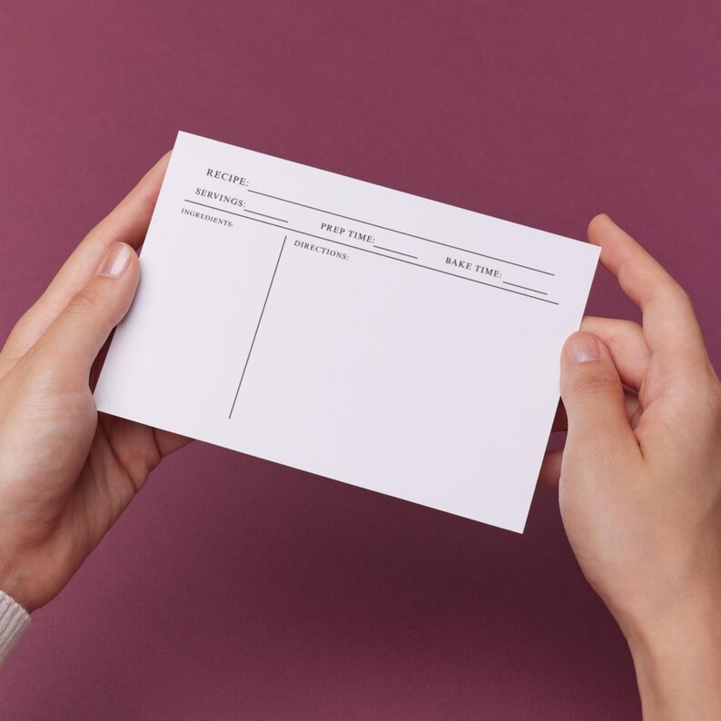 PRINTABLE Minimal Traditional Recipe Card Instant Download 4x6 Unlined ...