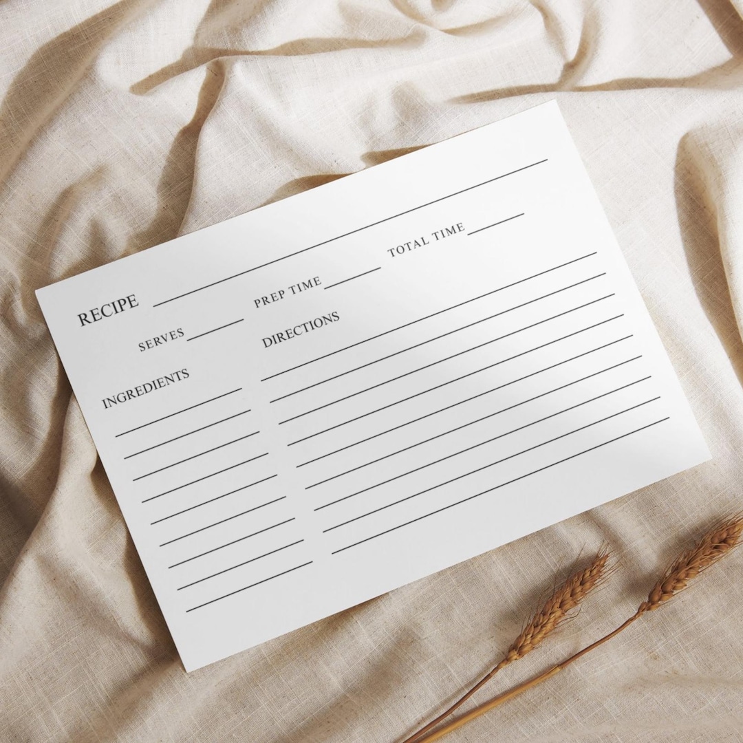 PRINTABLE Traditional Minimal Recipe Card Instant Download 4x6 Lined ...
