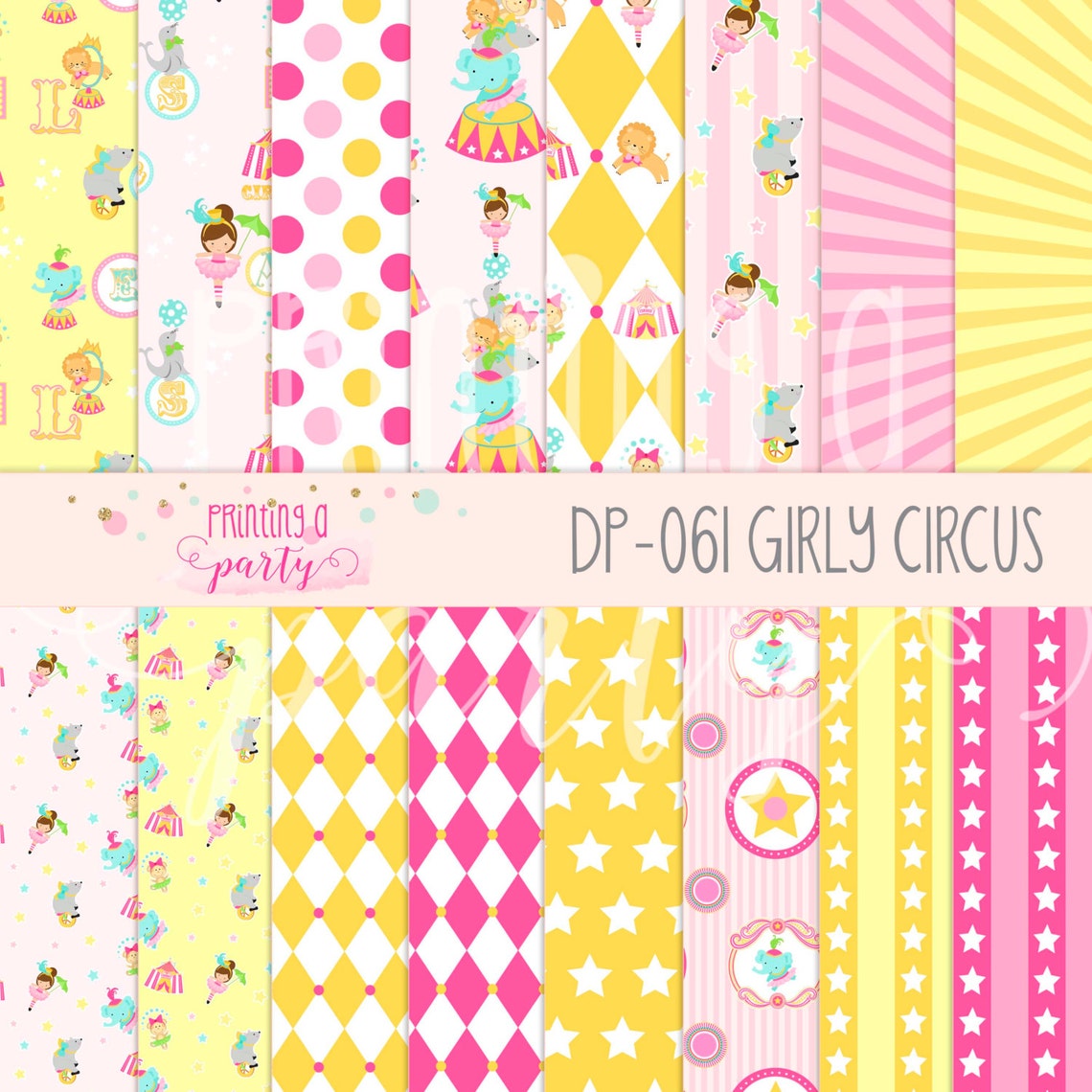 Digital Paper Circus Carnivale Party Girly Circus Elephant - Etsy
