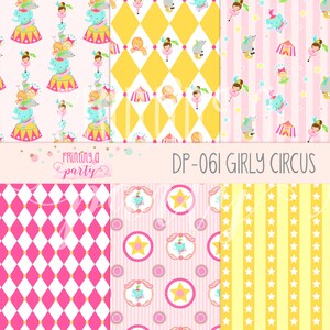 Digital Paper Circus Carnivale Party Girly Circus Elephant Bear Lion ...