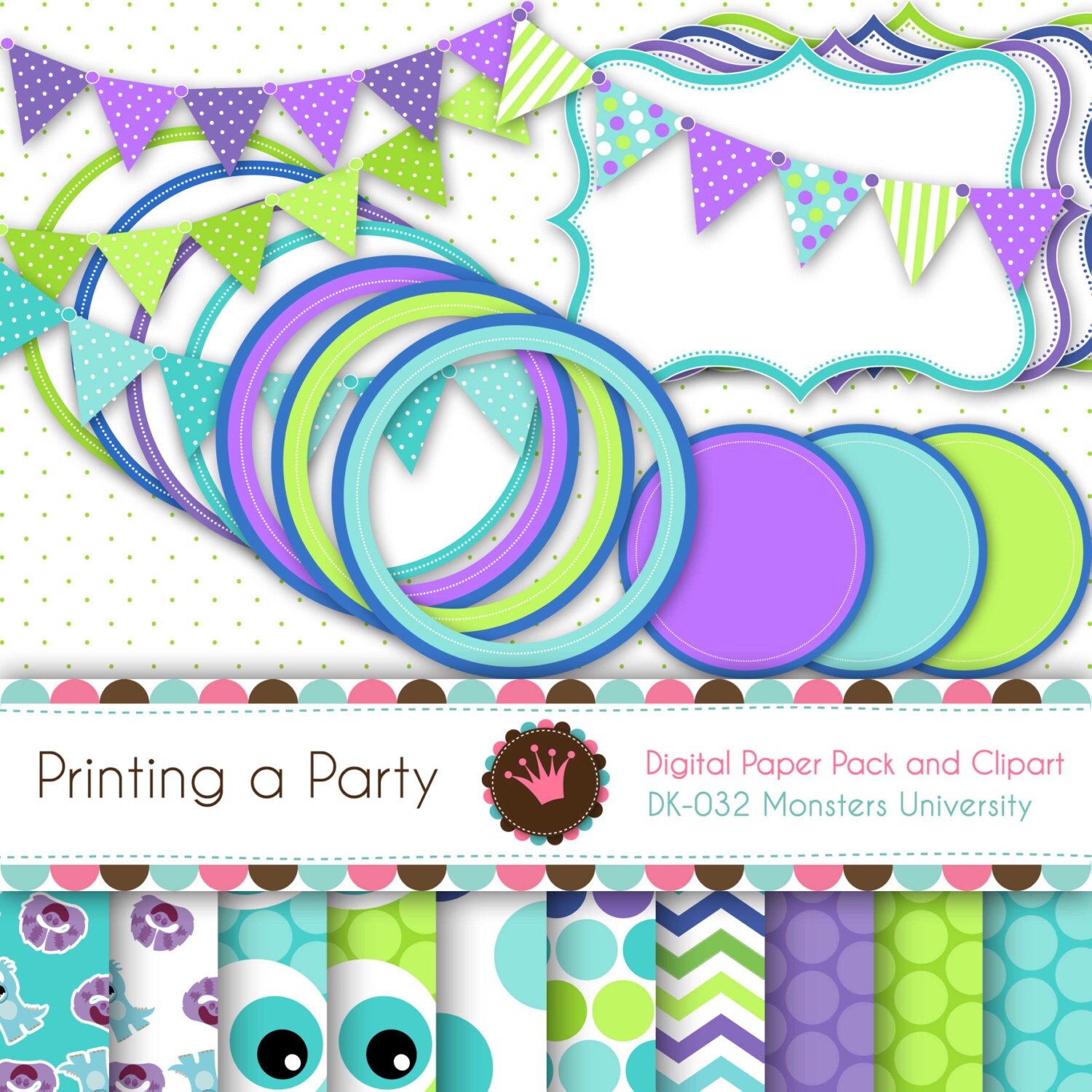 Digital Paper Pack and Clip Art Monsters University Monsters Inc. Party ...
