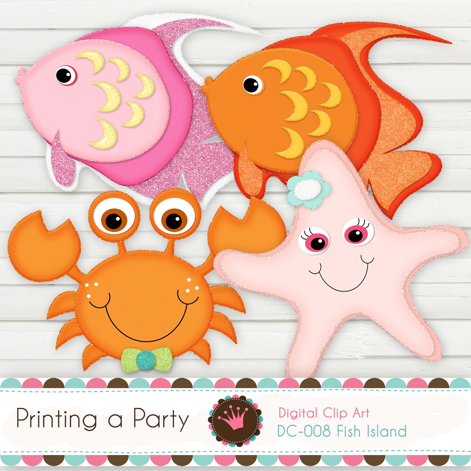 Digital Clip Art Set fish Island With Glitter Borders on All the Images ...