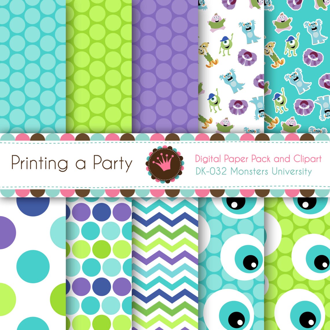 Digital Paper Pack and Clip Art Monsters University Monsters Inc. Party ...