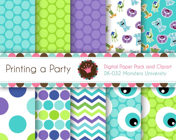 Digital Paper Pack and Clip Art Monsters University Monsters - Etsy