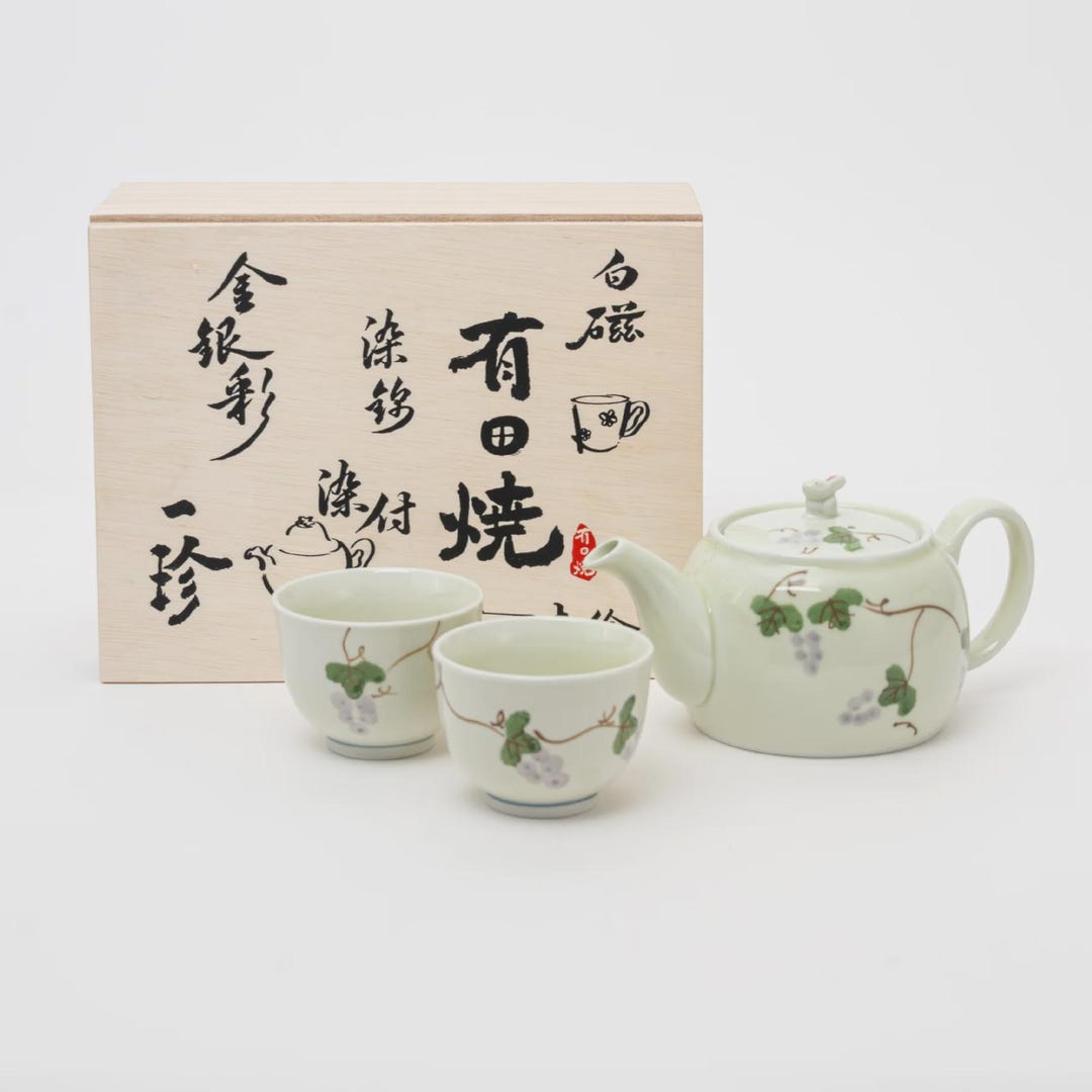 Arita Porcelain Tea Set With Grape Design & Rabbit Lid – Japanese ...