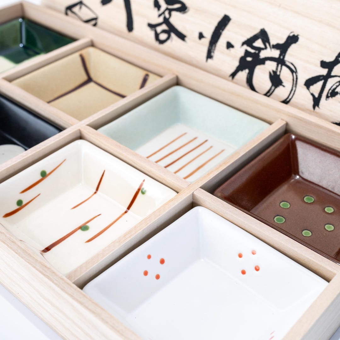 Mino Ware Small Square Dish Set of 8 – Japanese Porcelain Appetizer ...
