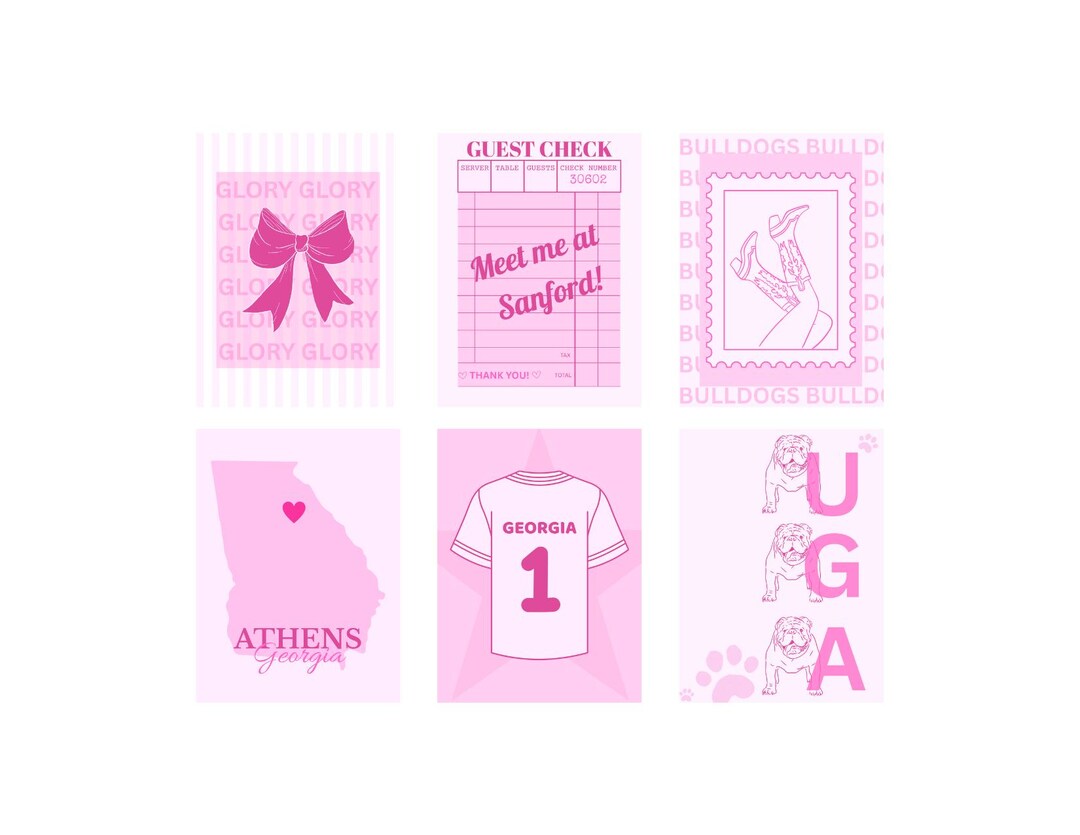 UNIVERSITY OF GEORGIA Pink Wall Art | Set of 6 Prints | Digital ...