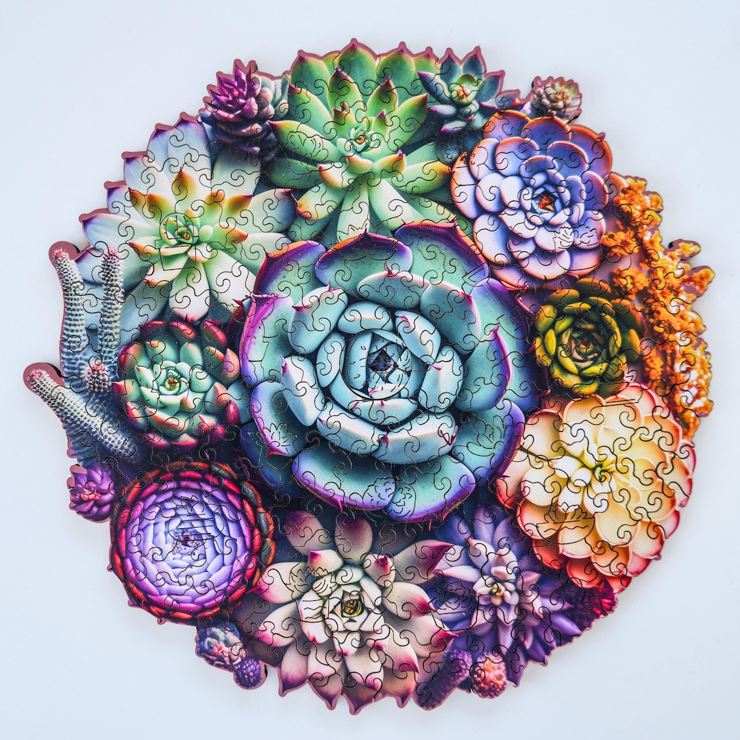 Colorful Succulent Wooden Jigsaw Puzzle – 200 Pieces Round Mandala ...