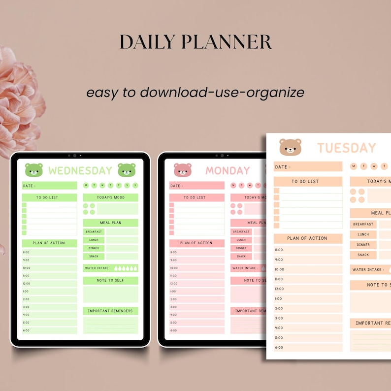 Daily Planner Template | Canva Editable Productivity PDF - Etsy Canada