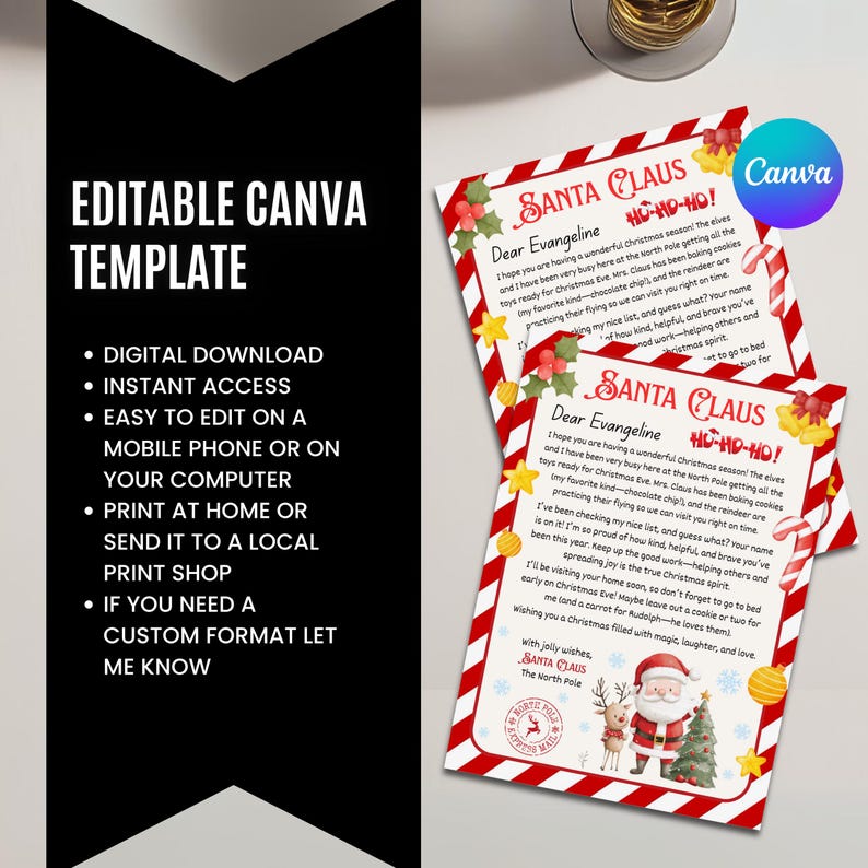 Personalized Santa Letter Template, Christmas Keepsake (editable Canva ...