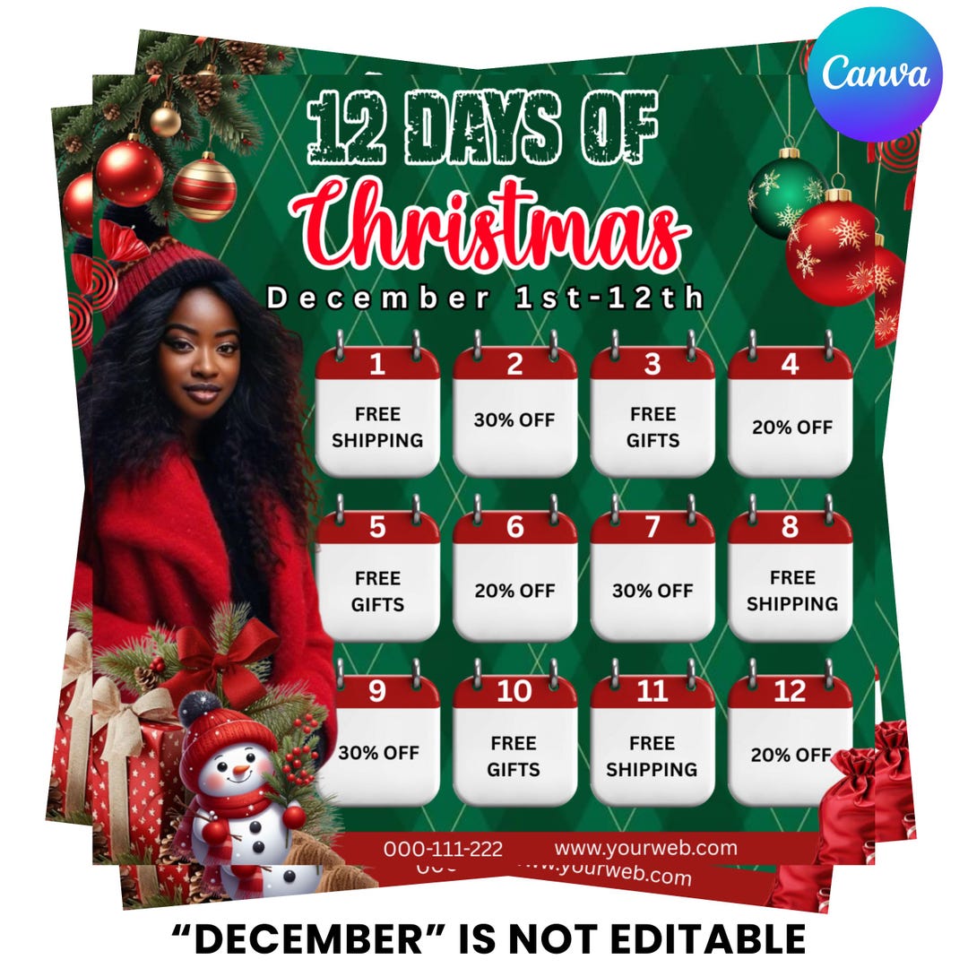 12 Days of Christmas Sale Flyer, Holiday Promo Calendar Template ...