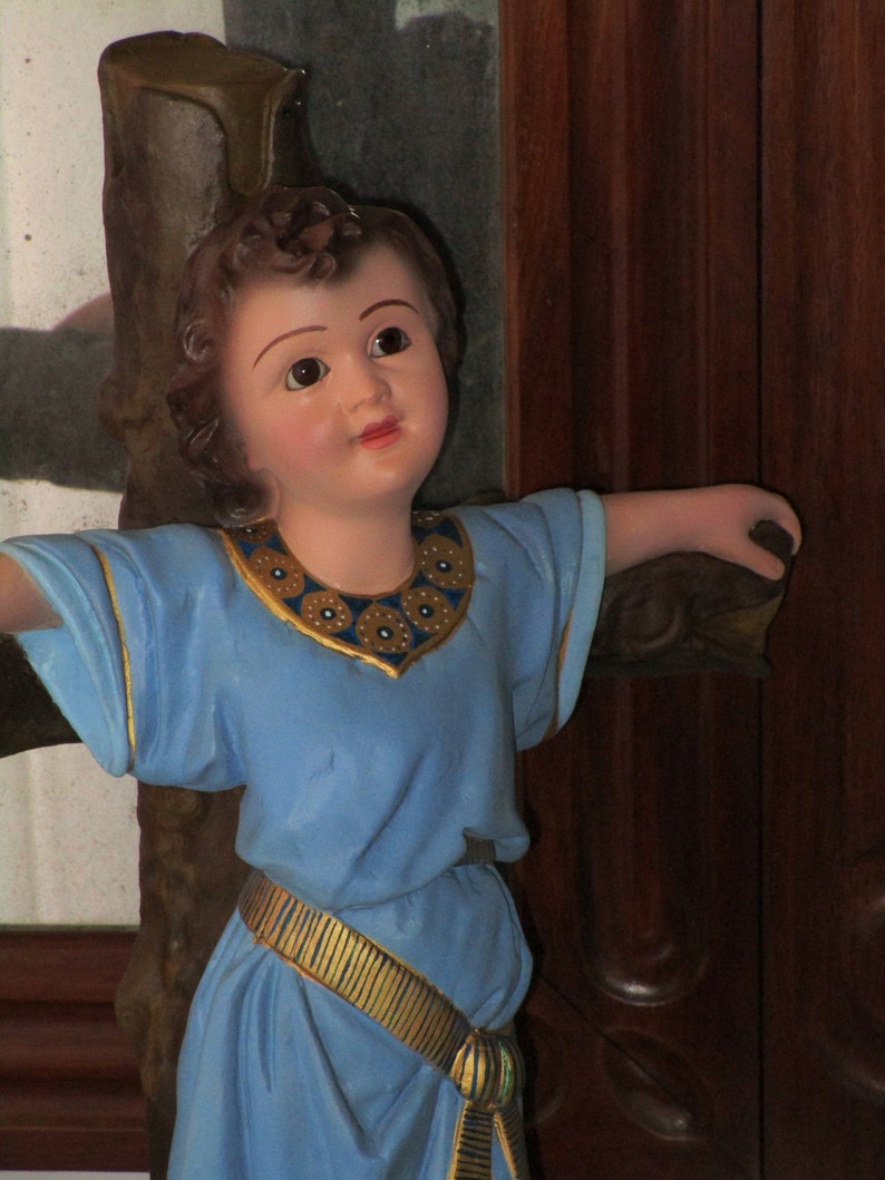 Infant Child Jesus on the Cross With Glass Eyes. Religious Statue ...