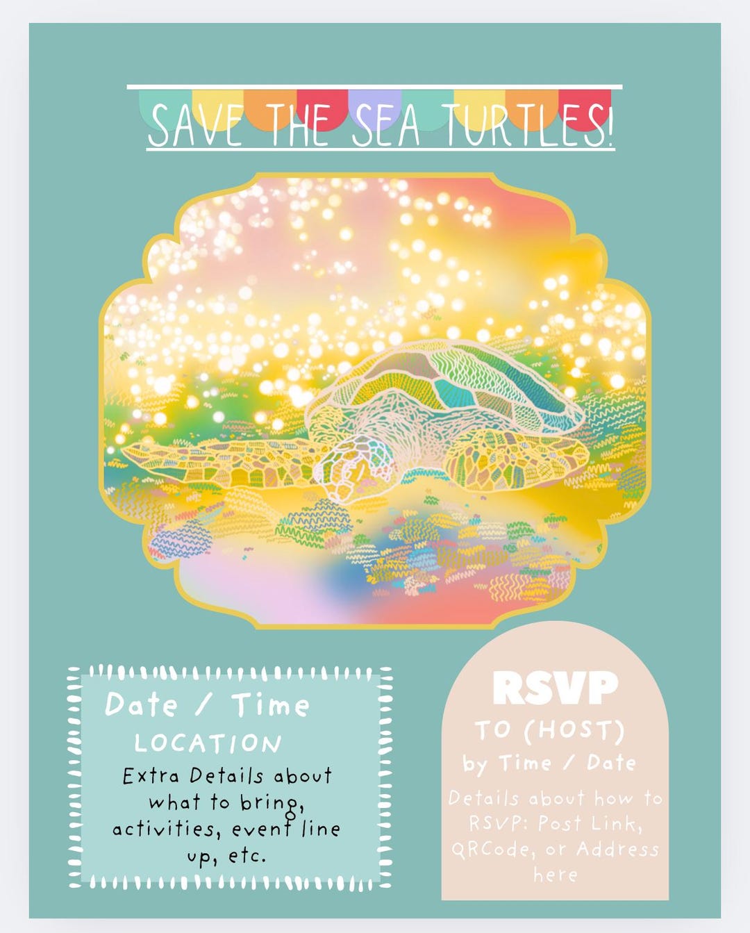 Save the Sea Turtles Event Flyer | Editable Canva Template - Etsy
