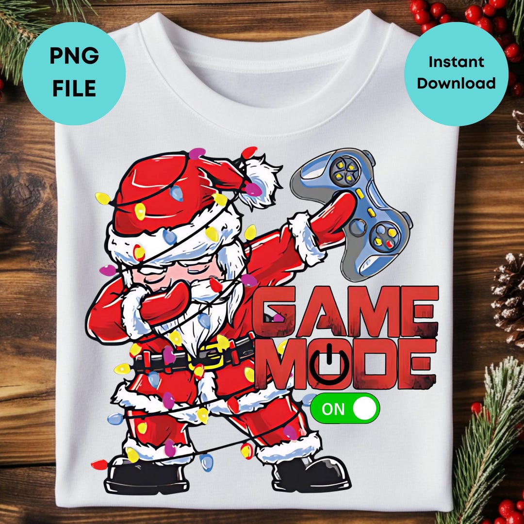 Gaming Santa PNG, Game Mode On, Christmas T-shirt Design (digital ...
