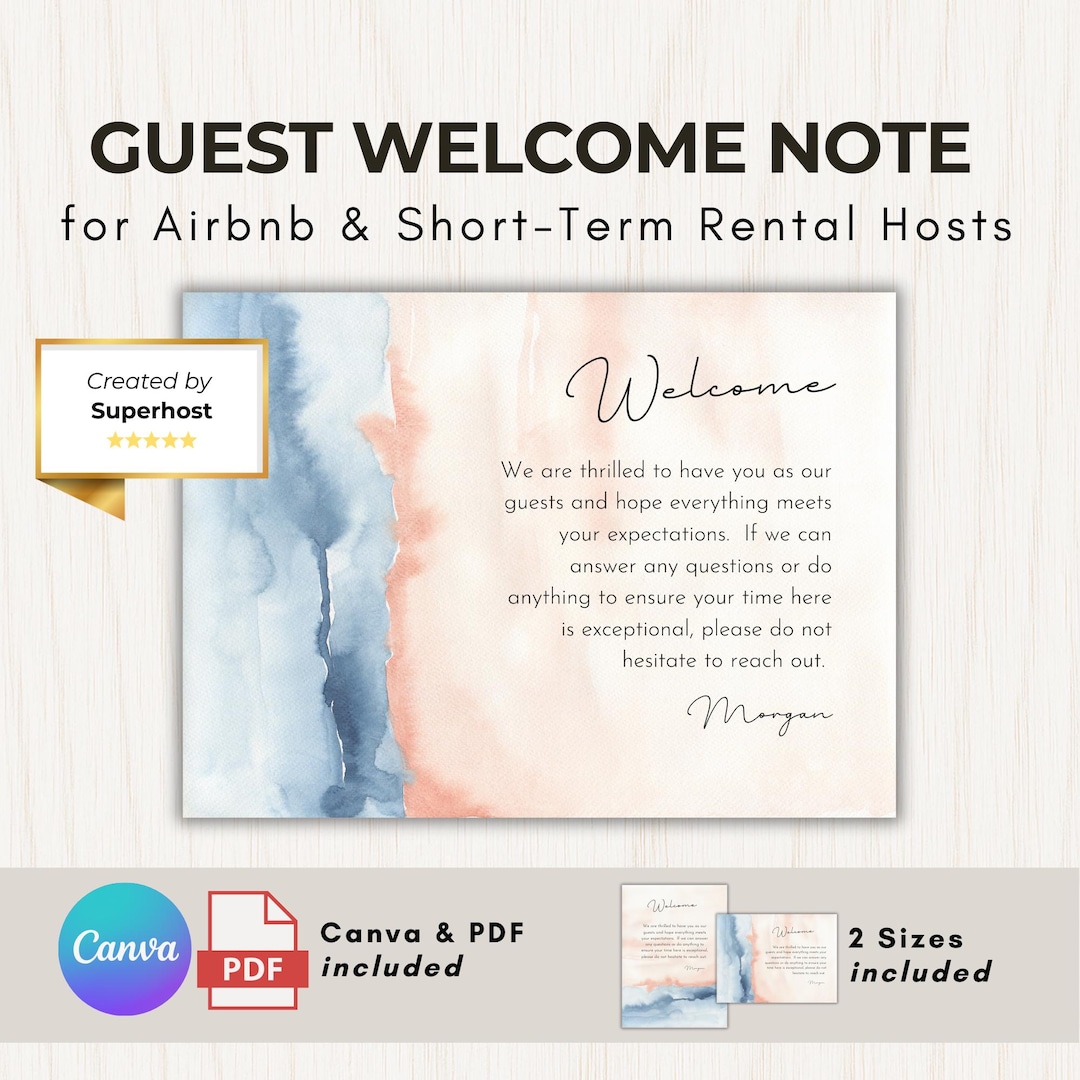 Guest Welcome Note | Airbnb Welcome PDF | Editable Canva Template ...