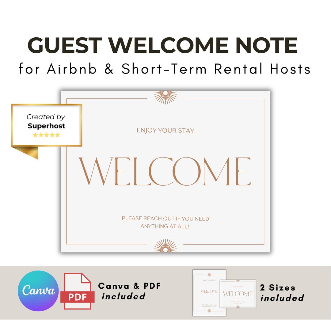 Guest Welcome Note | Airbnb Welcome PDF | Editable Canva Template ...