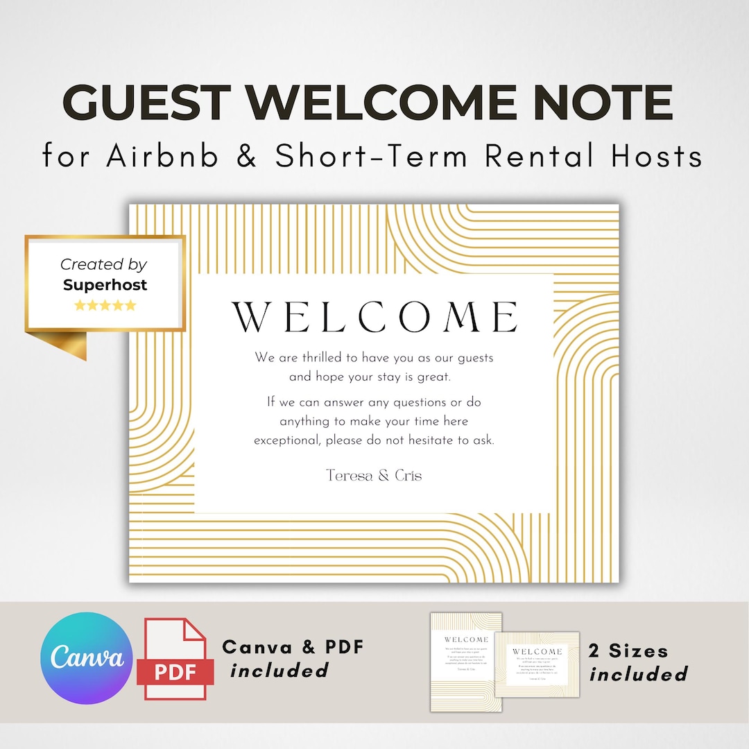 Guest Welcome Note | Airbnb Welcome PDF | Editable Canva Template ...