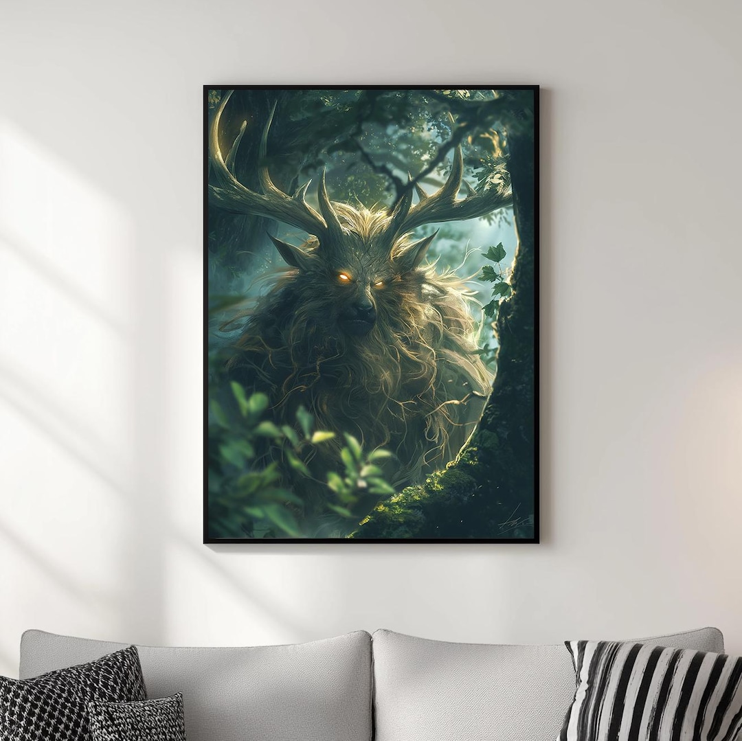 Forest Guardian Spirit Printable Wall Art – Antlered Woodland Creature ...