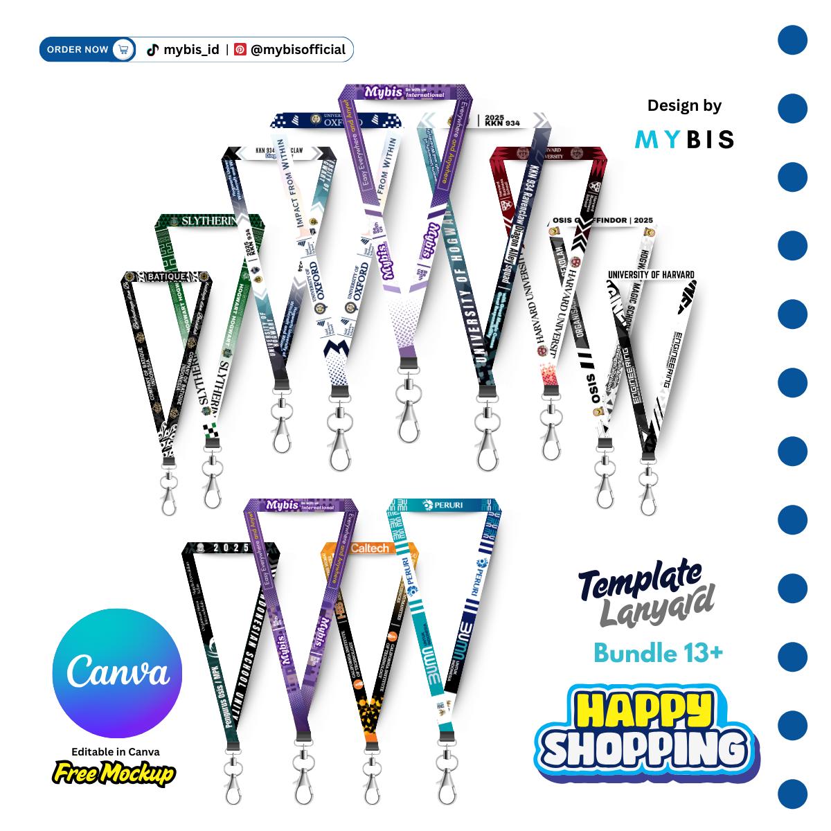 Editable Lanyard Template Bundle : Custom Lanyard Canva Design (90 X 2 ...