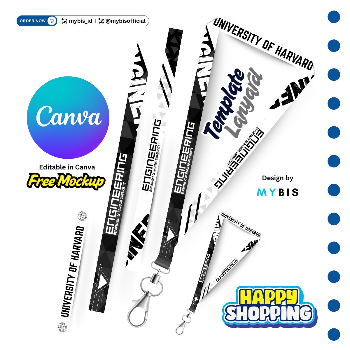 Editable Lanyard Template: Black & White Canva Design (90 X2 Cm) - Etsy
