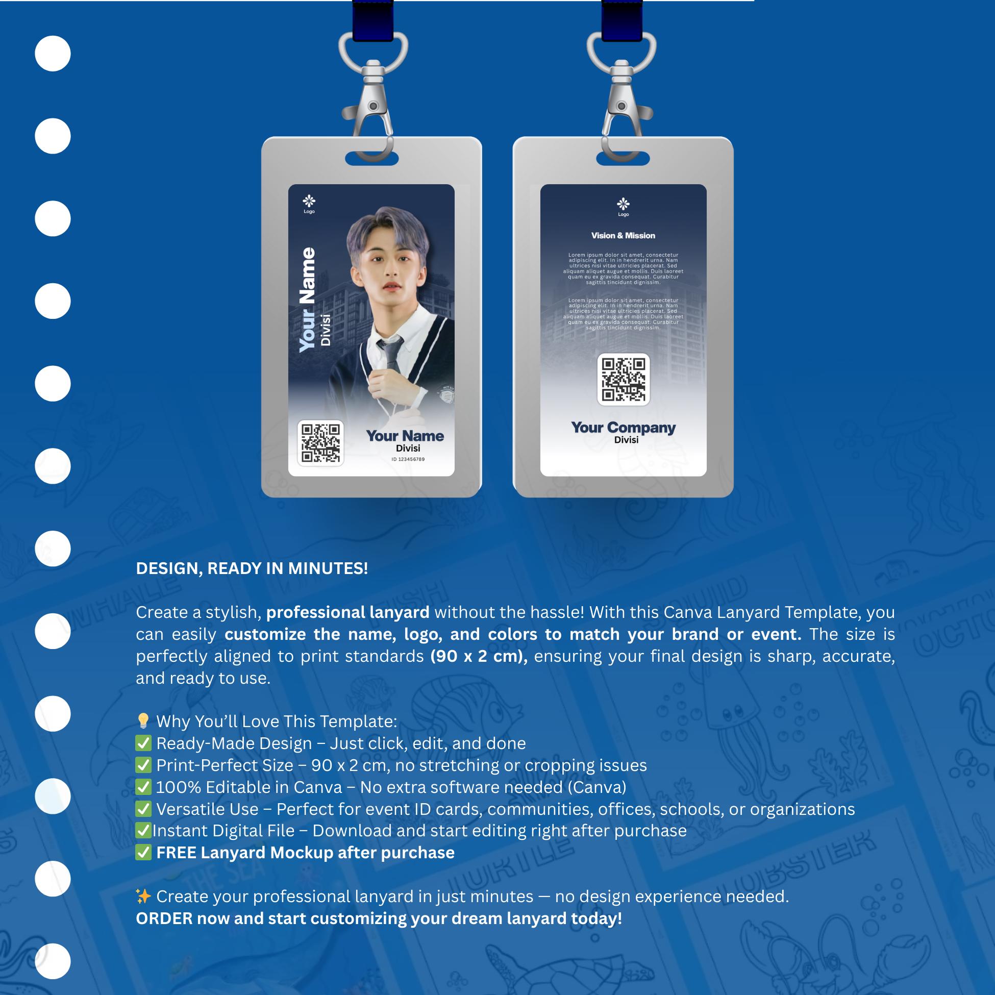 Editable Lanyard ID Card Template: Corporate, School & Event Design ...