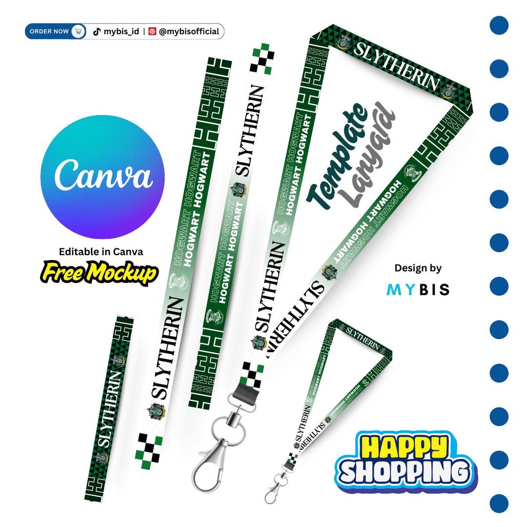 Editable Lanyard Template Canva Green | Custom ID Card, School, Office ...