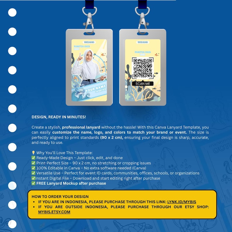 Editable Lanyard ID Card Template: Merchandise Canva Design ( 90 X 2 Cm ...