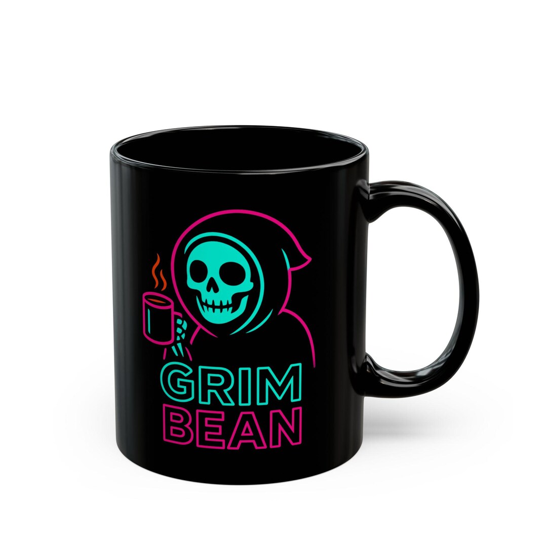 Grim Bean Coffee Mug | Neon Cyberpunk Grim Reaper, Halloween Gift - Etsy