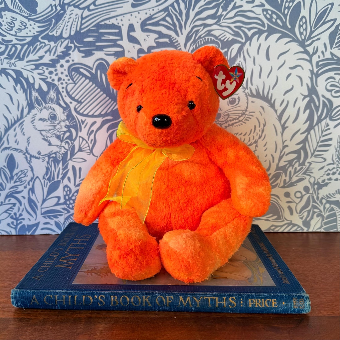 2001 Ty Tangerine Beanie Buddy: Orange Terry Cloth Bear, Flocked Fabric ...