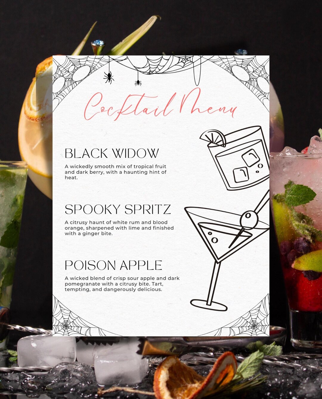 Halloween Cocktail Menu – Spooky Themed Printable Bar Sign for Happy ...