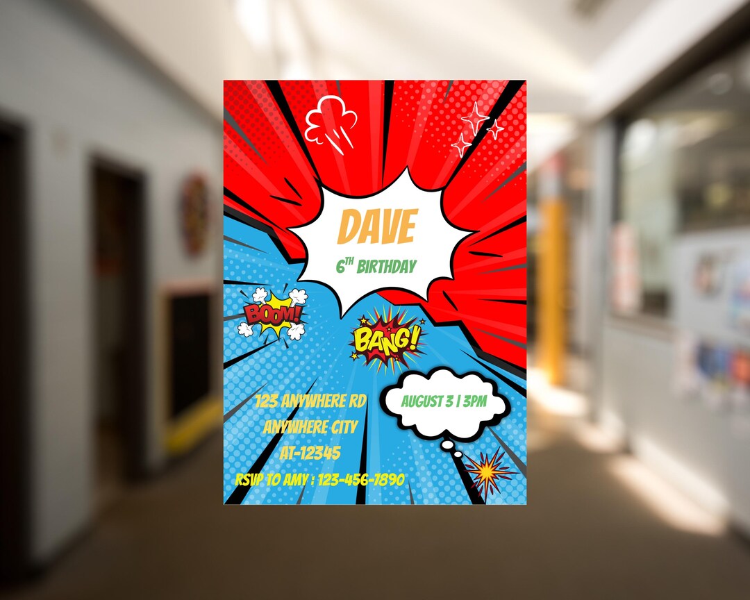 Comic Birthday, Editable Birthday Invitation, Printable Superhero ...