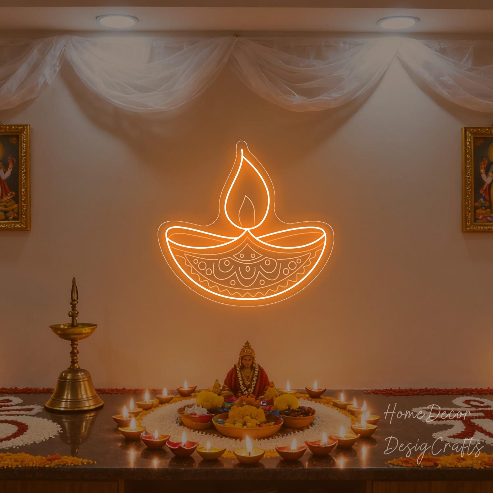 Diwali Diya Light Neon Sign Happy Diwali Neon Sign USB 3D Engraved ...