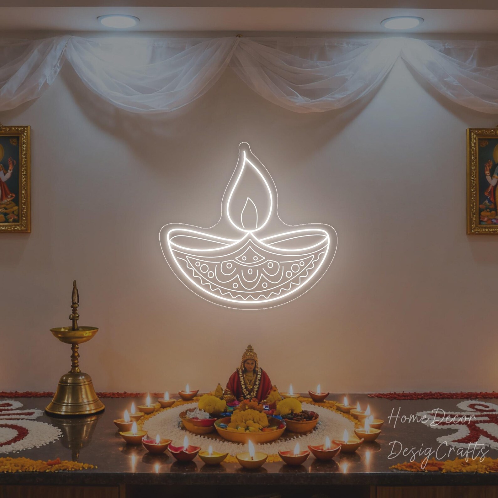 Diwali Diya Light Neon Sign Happy Diwali Neon Sign USB 3D Engraved ...