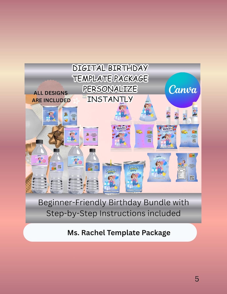 Ms Rachel Birthday Bundle Boy and Girl Design Template Personalize DIY ...