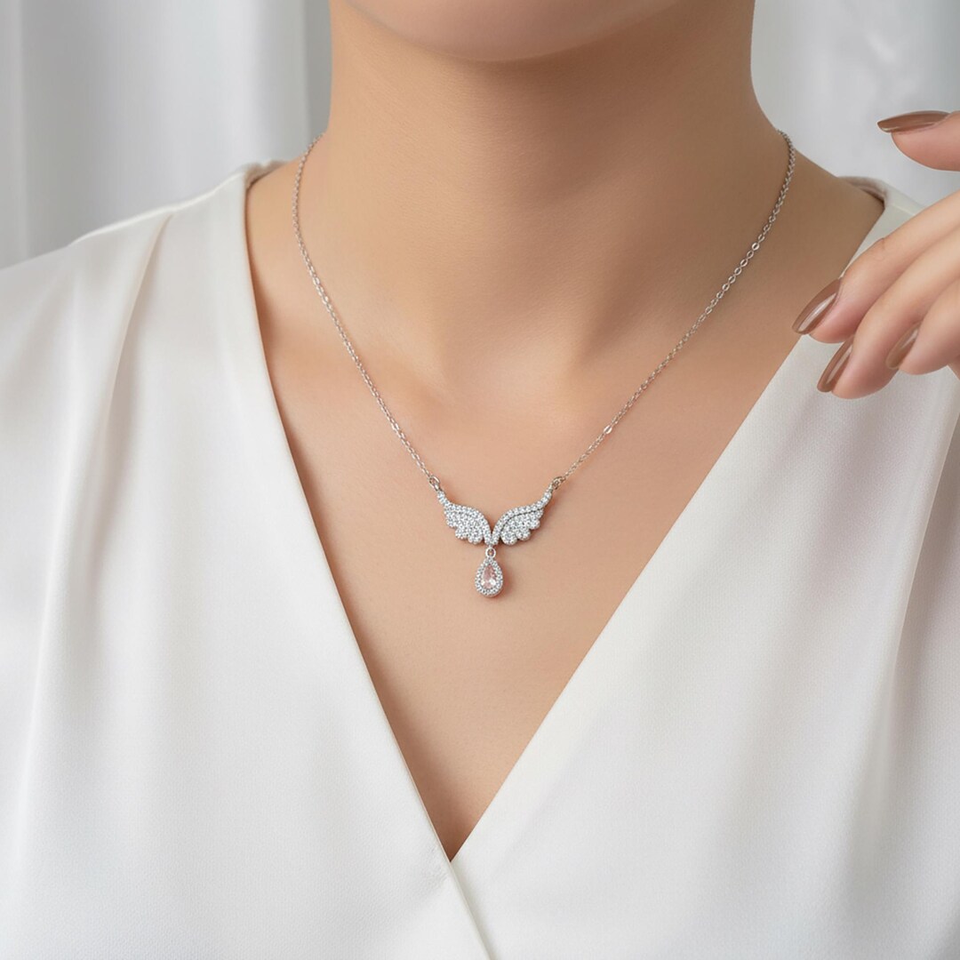 Angel’s Embrace – Pink Crystal Wing Necklace - Etsy