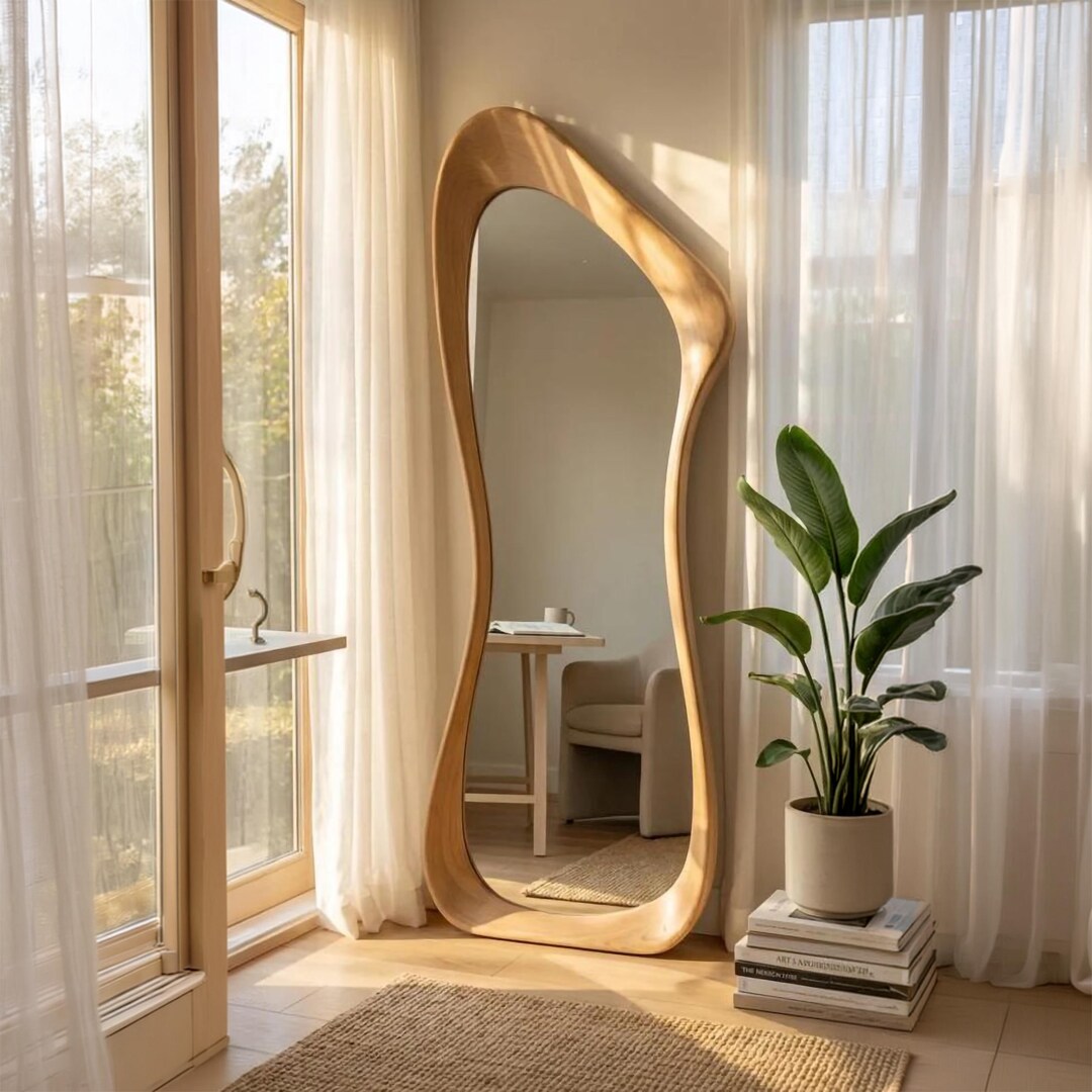 Large Asymmetric Wood Frame Mirror – Modern Organic Wall Decor - Etsy
