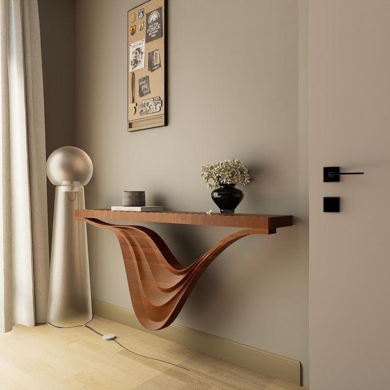 Solid Walnut Parametric Console Table, Modern Wall Mounted Entry Table ...