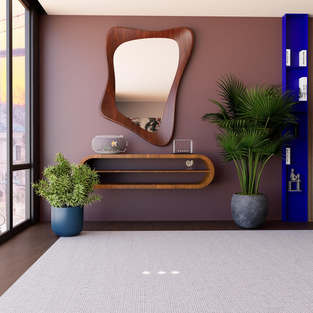 Asymmetrical Walnut Wood Wall Mirror - Organic Irregular Shape - Etsy