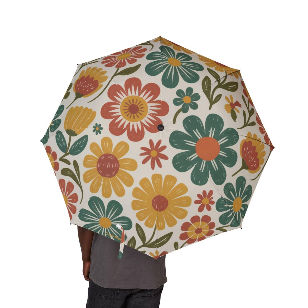 Retro Floral Umbrella by Cool-brellas: Semi-automatic - Foldable - Etsy